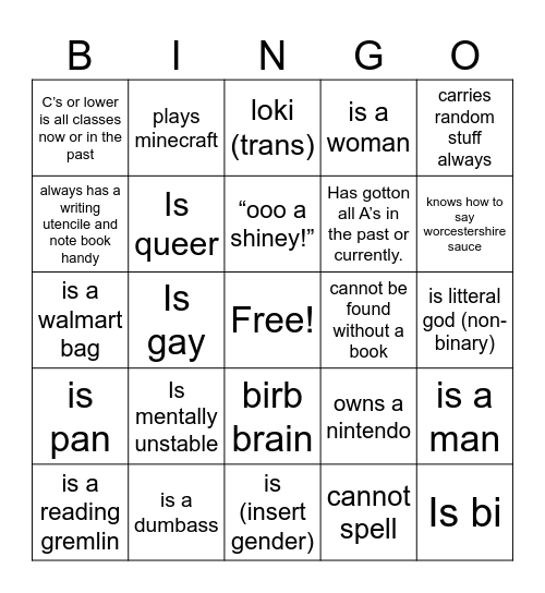 The BINGO card for normal teens Bingo Card