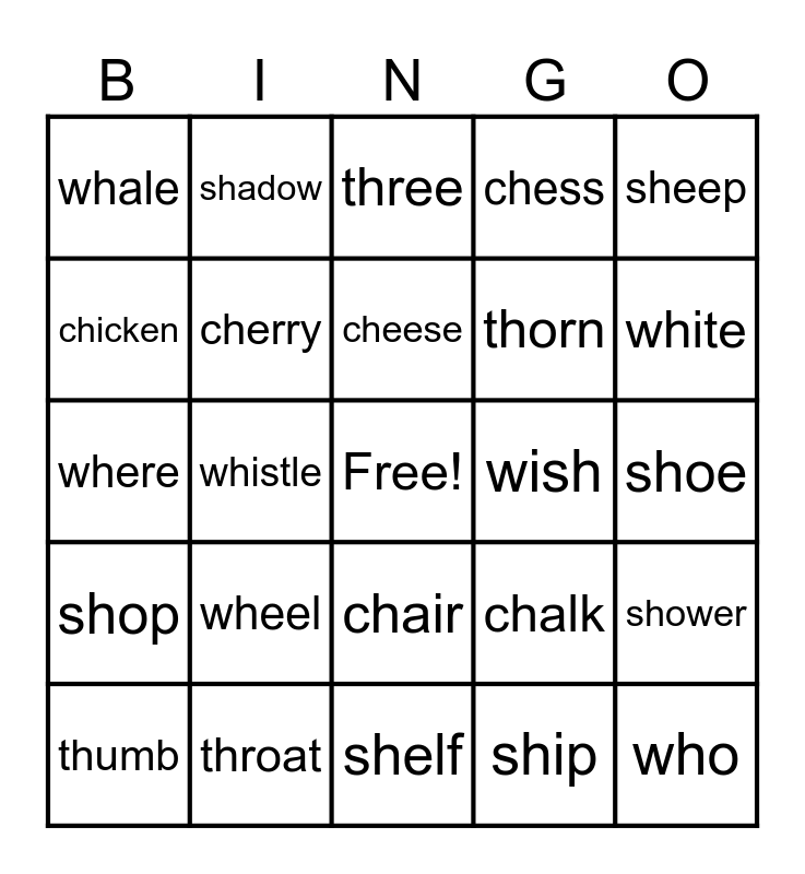 Digraph Bingo! Bingo Card