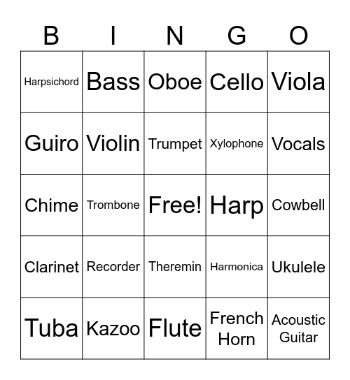 MUSIC INSTRUMENT Bingo Card