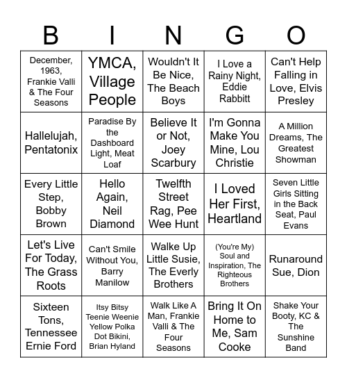 75th Birthday Music Bingo Card
