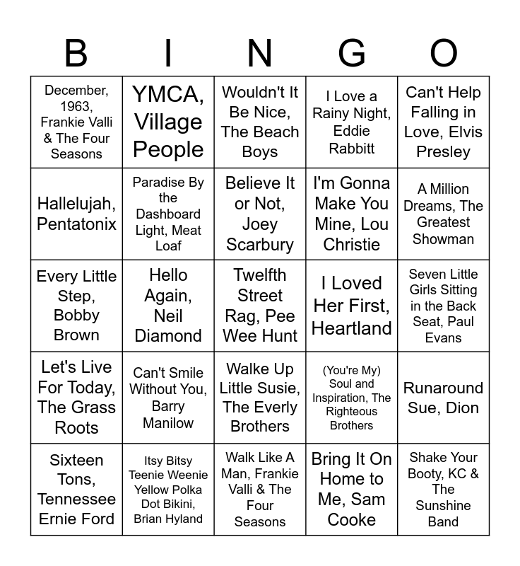 75th Birthday Music Bingo Card