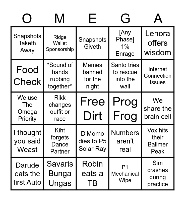 Vox Raiding TOP BINGO Card