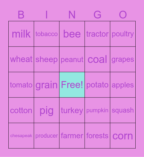 Agricultural Bingo Card