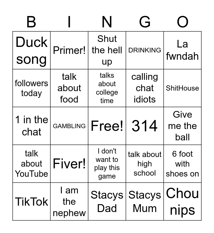Buck Army Bingo Card