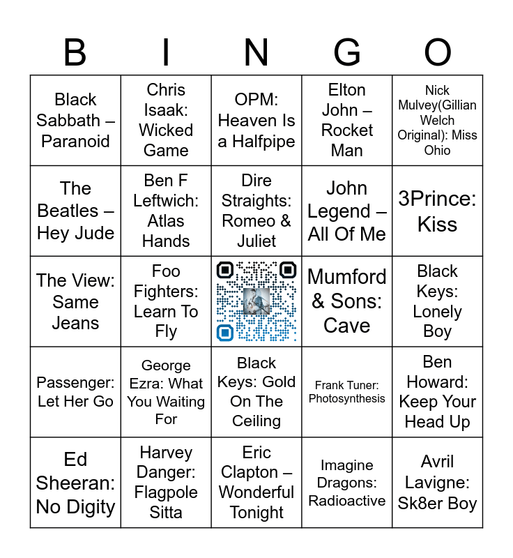 Alex Dobson - Musical Bingo Round 1 Bingo Card