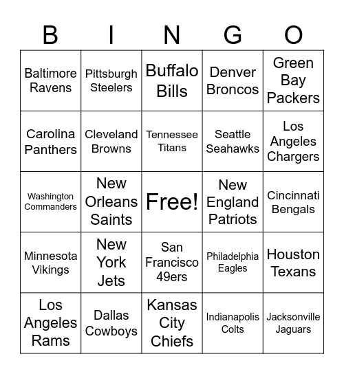NFL Bingo Card