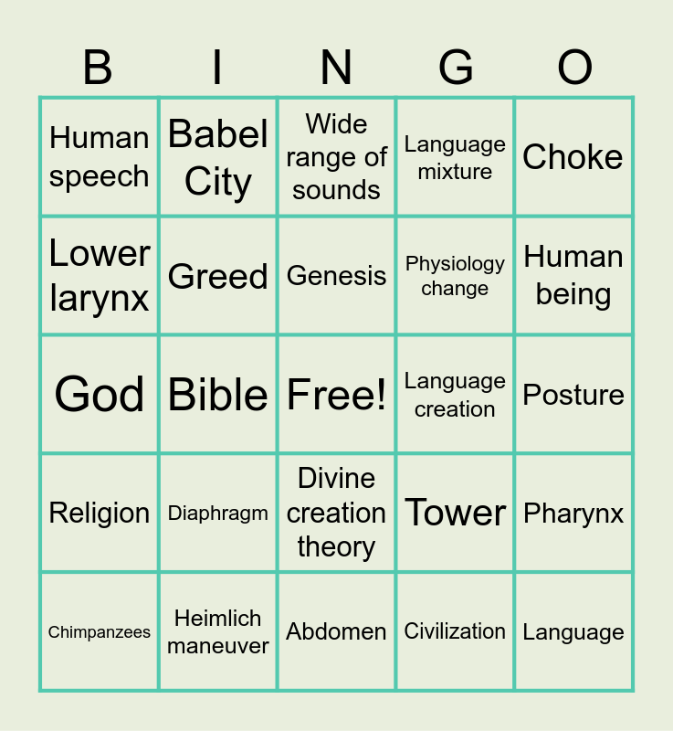 Language development & origin Bingo Card
