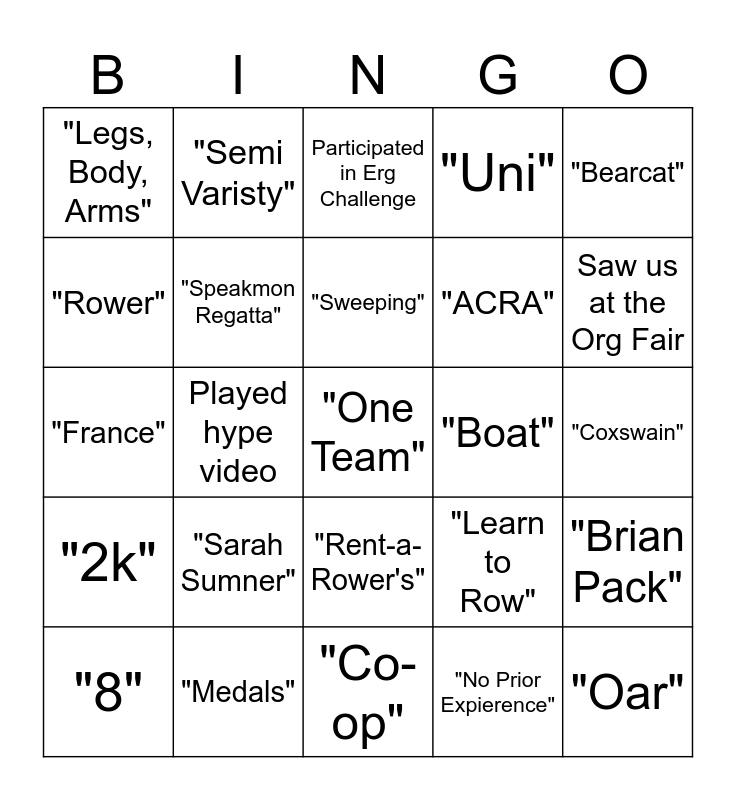 UCRC Meet the Team & Info Session Bingo Card