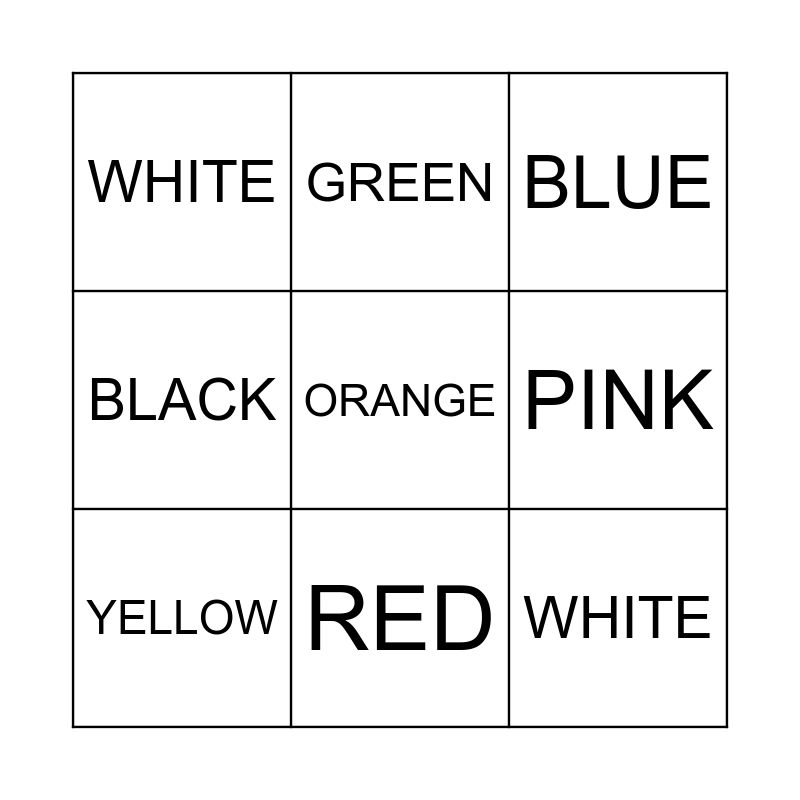 Colour Bingo Card