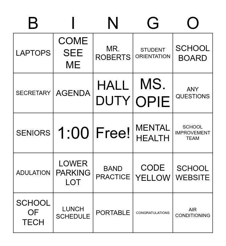 SECRET BACK TO SCHOOL BINGO Card