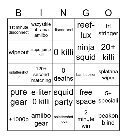 splatoon bingo łuhu Bingo Card
