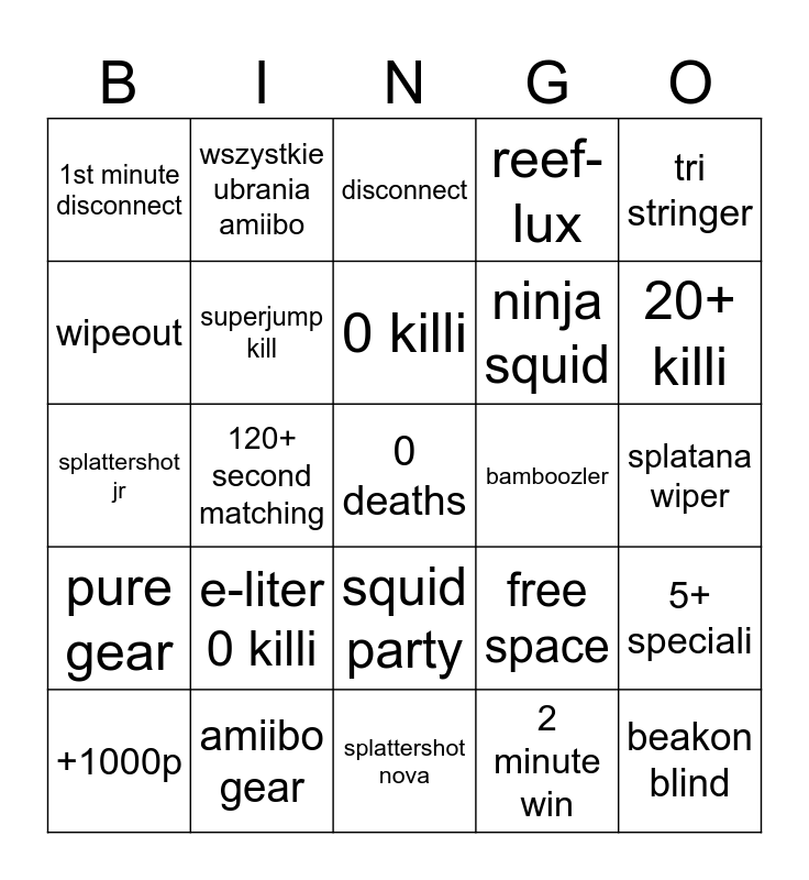 splatoon bingo łuhu Bingo Card