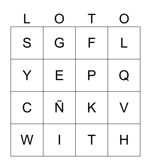 EL ALFABETO Bingo Card