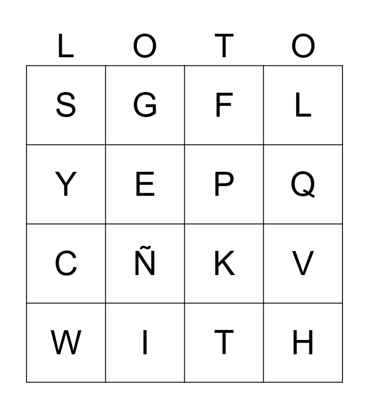 EL ALFABETO Bingo Card
