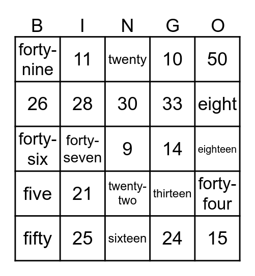 Numbers From 1 to 100 Bingo Card