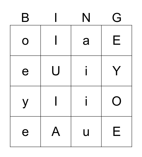 Vowels bingo Card