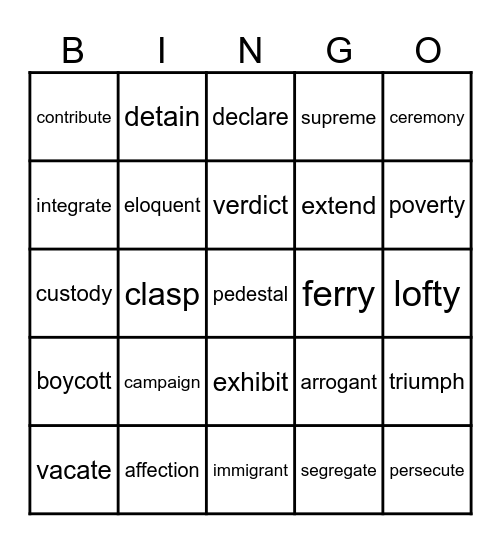 6th Grade Wordly Wise Bingo Card