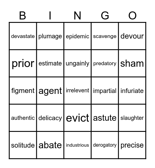 7th Grade Wordly Wise Bingo Card
