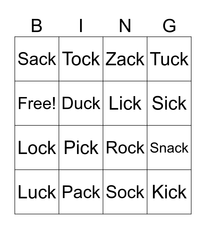 CK Words Bingo Card