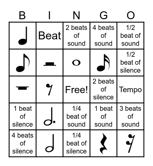 Note Value Bingo Card Note Value Bingo Card