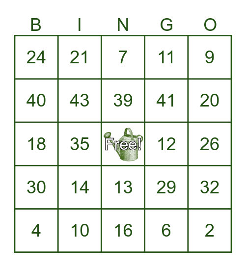 Donaldson's Greenhouse Bingo Card