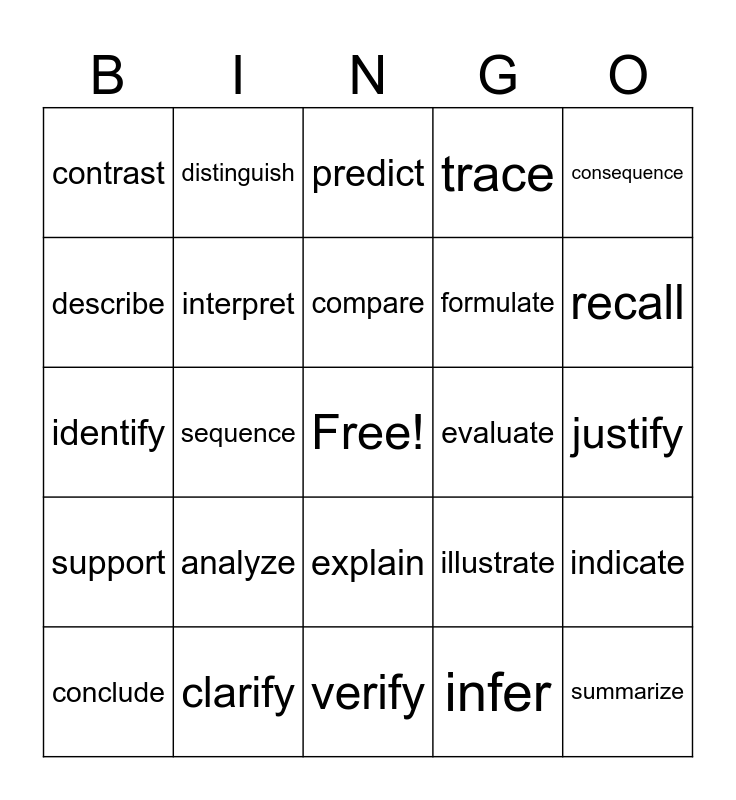 Academic Vocabulary BINGO Card