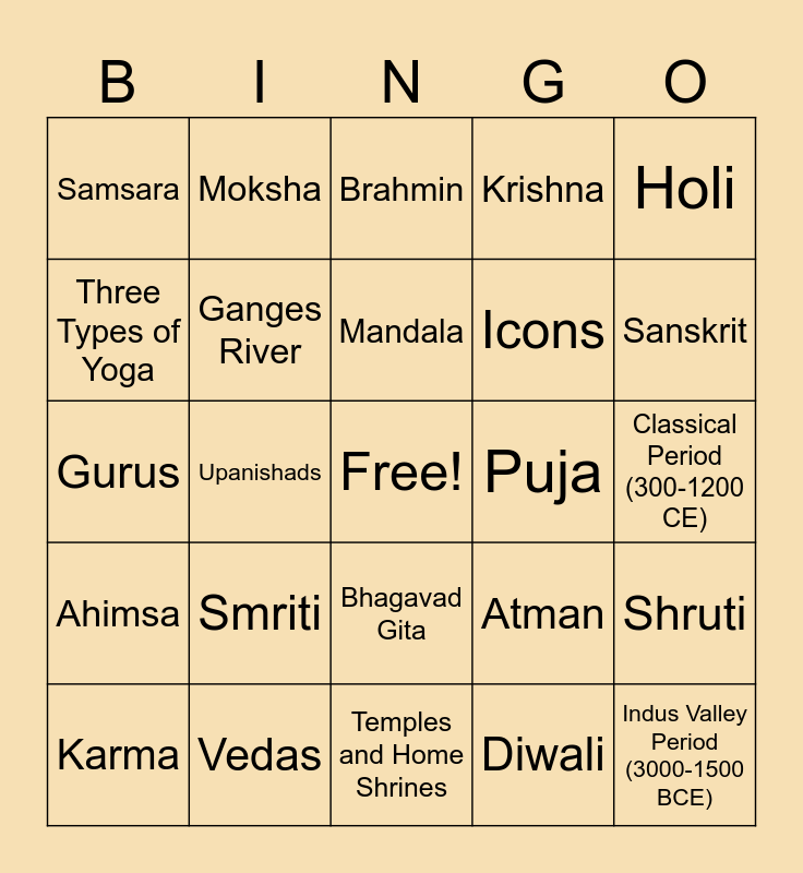 Hinduism Bingo Card