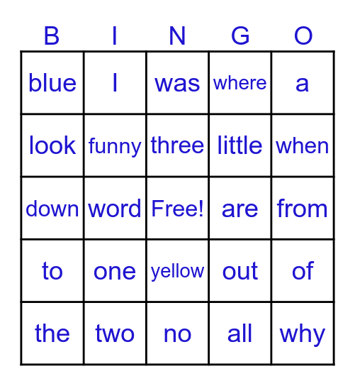 Tricky Word Bingo Card