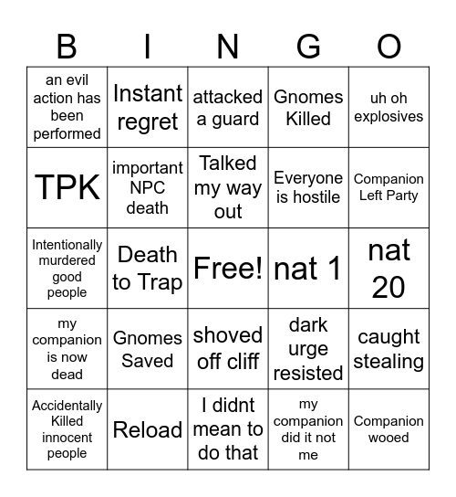 BG3 Bingo Card BG3 Bingo Card