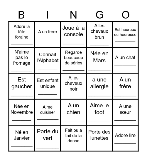 Trouve quelqu'un qui... Bingo Card