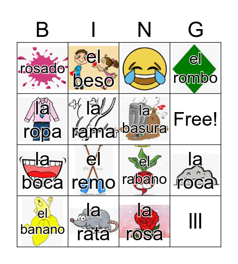 La letra R Bingo Card