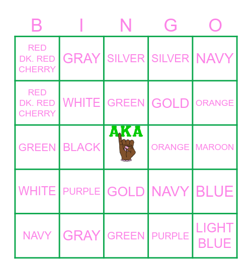 ALPHA KAPPA ALPHA SORORITY ALPHA XI OMEGA - COLORS Bingo Card