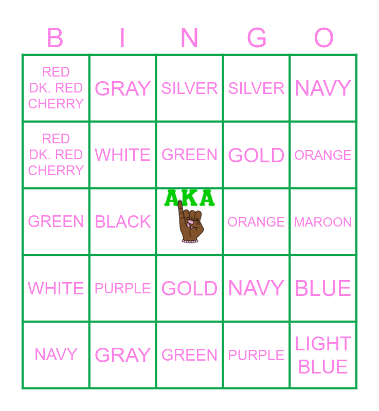ALPHA KAPPA ALPHA SORORITY ALPHA XI OMEGA - COLORS Bingo Card