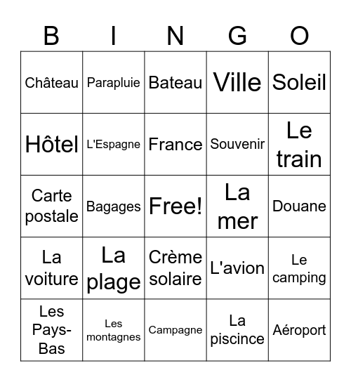 Les vacances Bingo Card