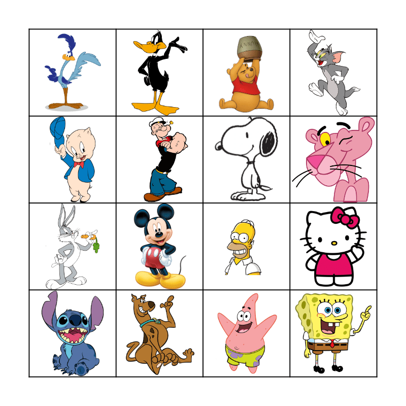 Cartoon Characters Bingo Card