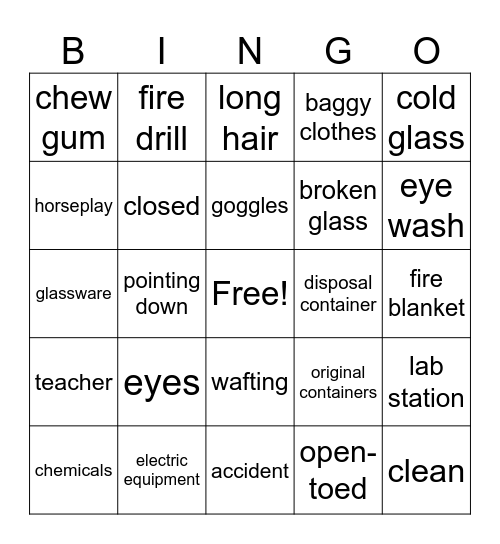Safety Bingo Card
