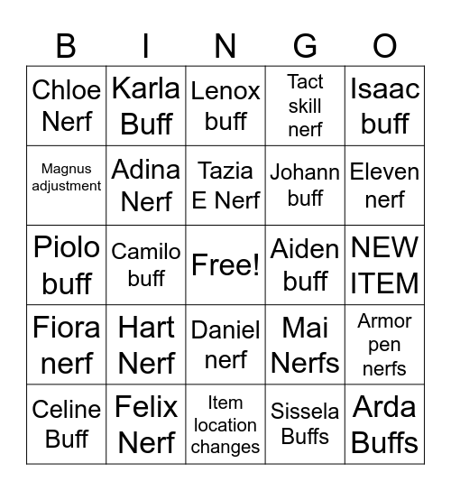 Untitled Bingo Card
