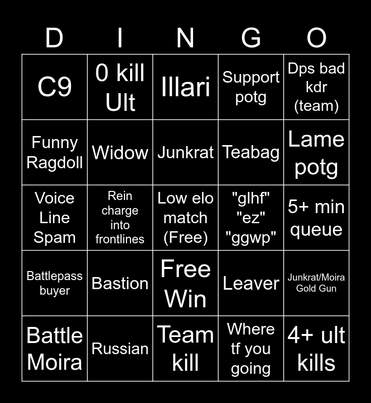 Overwatch hell Bingo Card