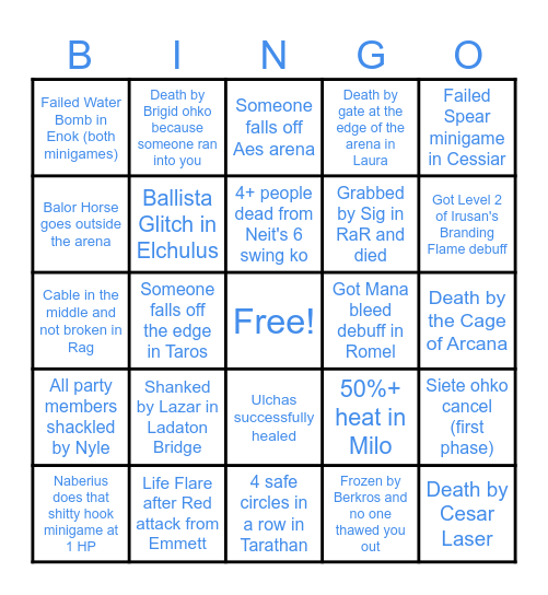 Vindictus Boss Bingo Card