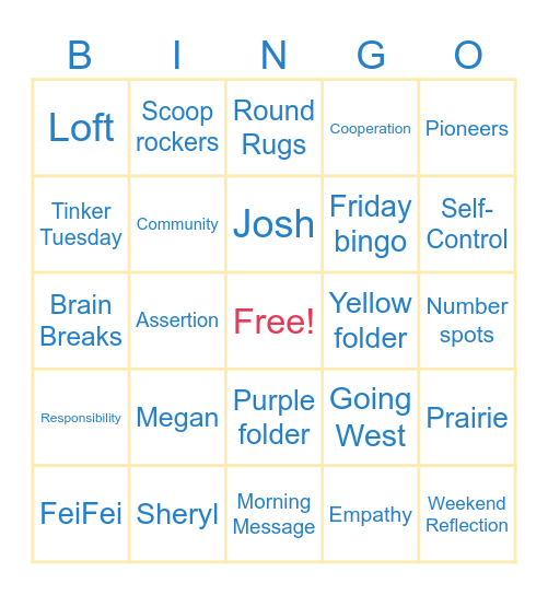 Second Grade Bingo Card
