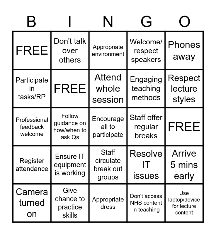 Student Engagement Bingo Card