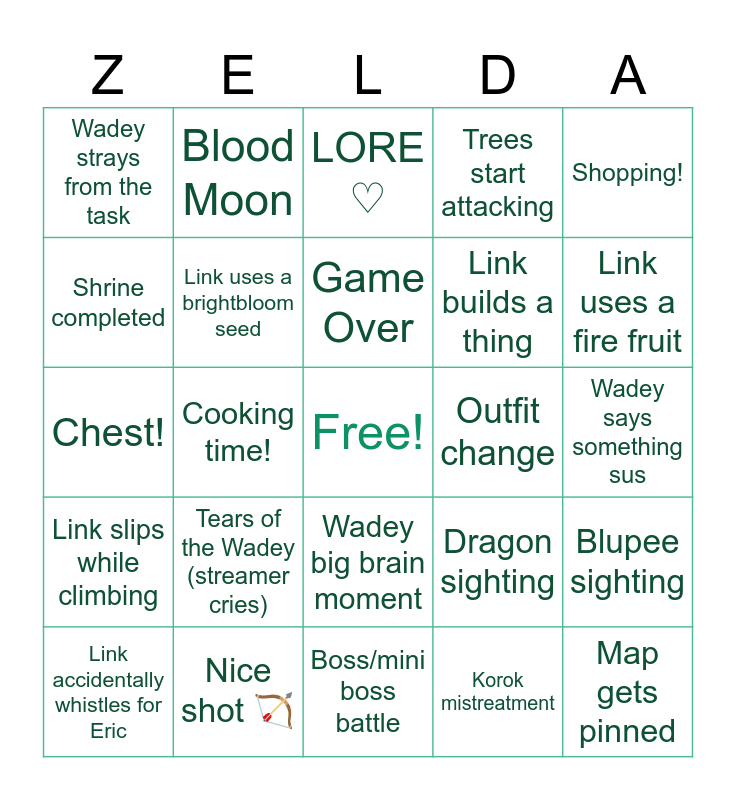 ˚ʚ♡ɞ˚ Beloved Games TOTK Bingo ˚ʚ♡ɞ˚ Bingo Card