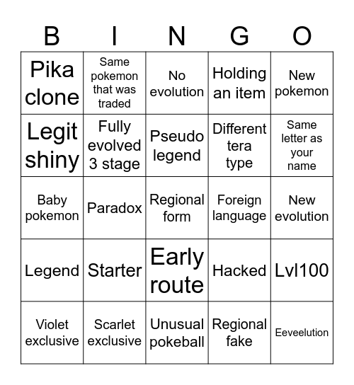 SV Surprise Trade Bingo Card