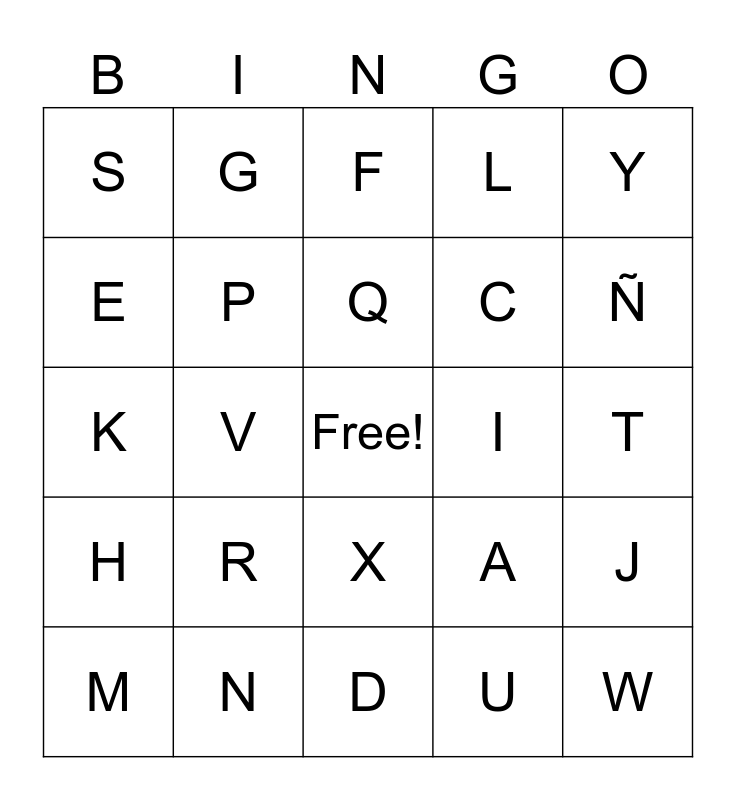 El abecedario Bingo Card