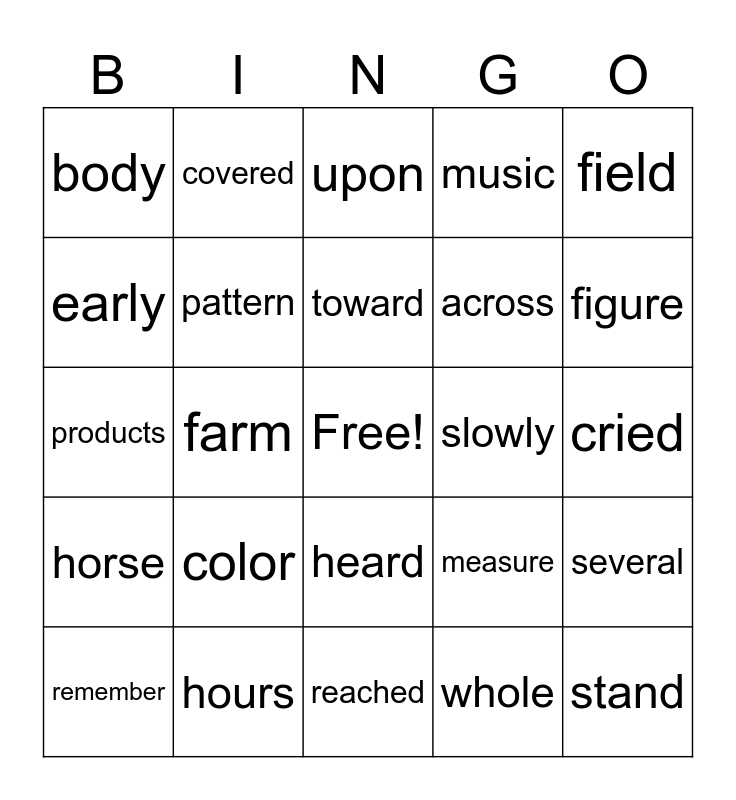 Fry Words 301-400 Bingo Card