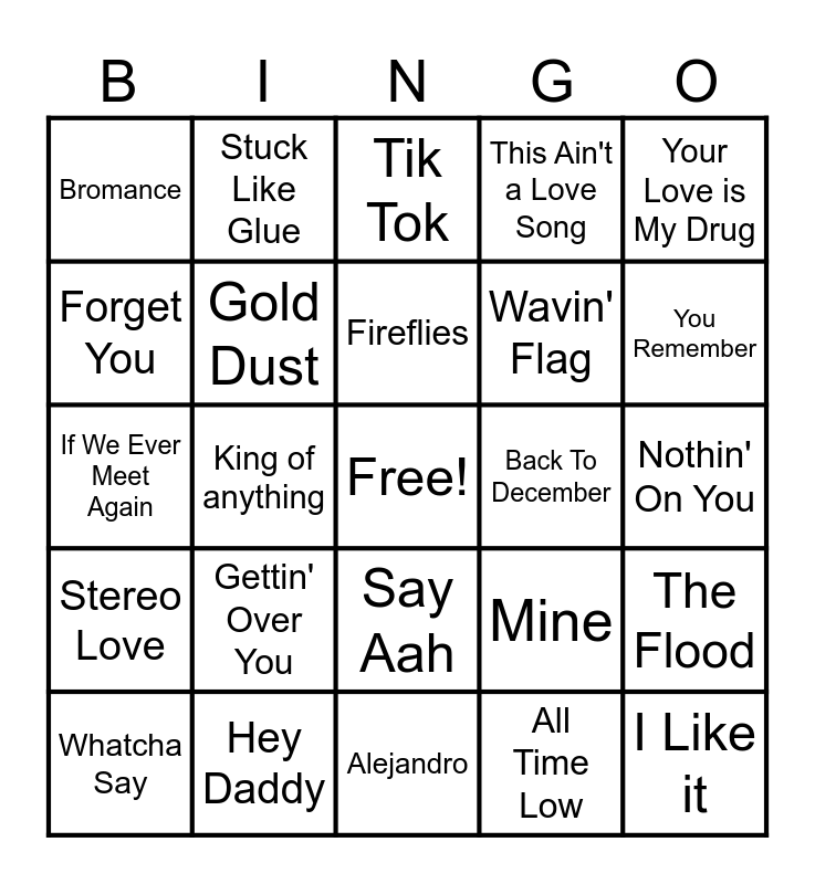 Top Hits of 2010 Bingo Card