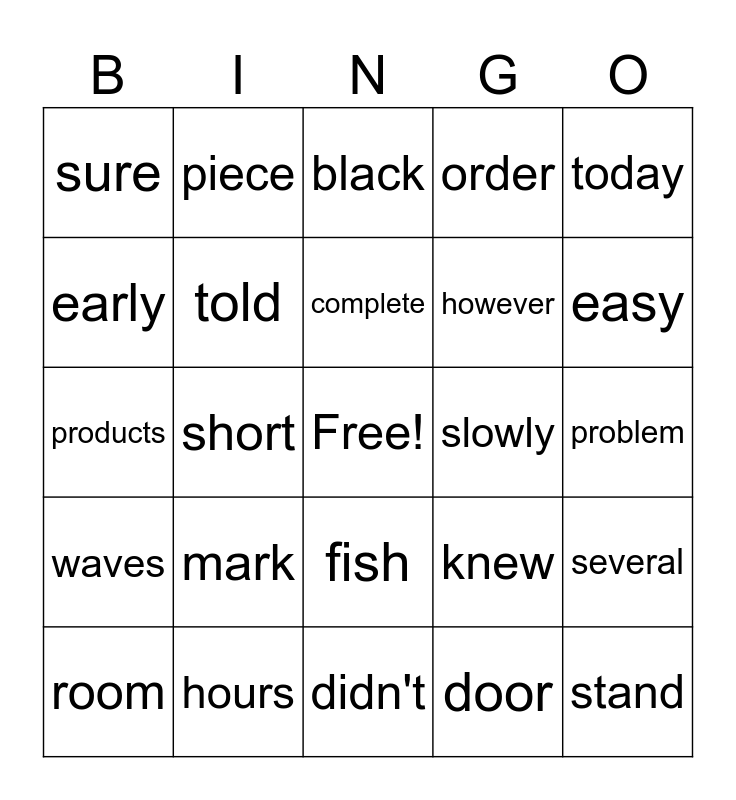Fry Words 301-400 Bingo Card