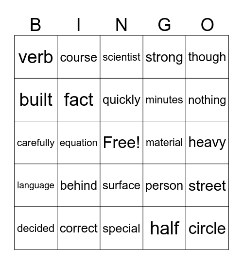 Fry Words 401 500 Bingo Card