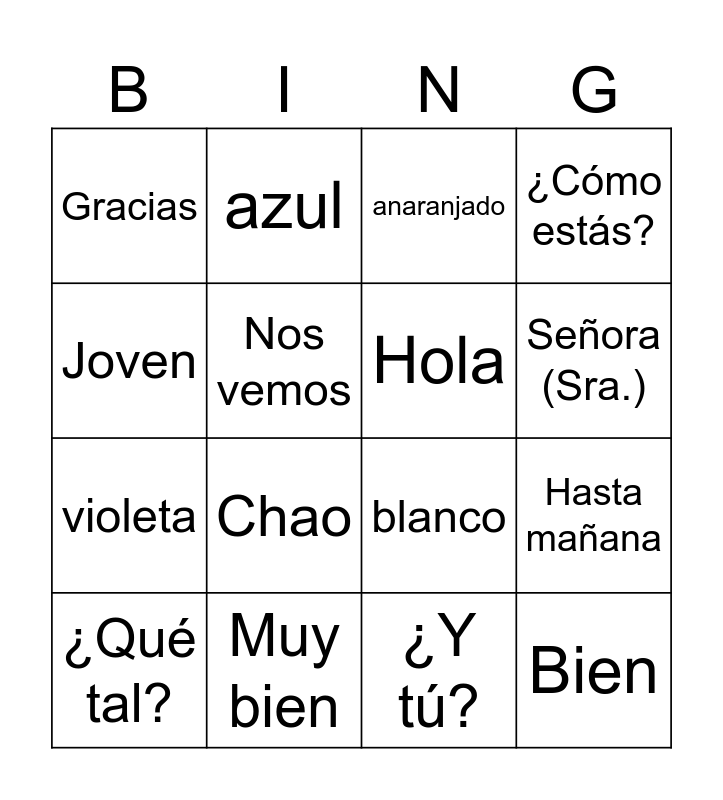 Hola, ¿qué tal? Bingo Card