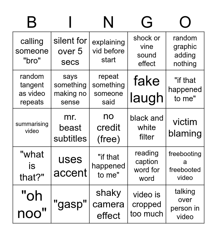 SSsniperwolf Bingo Card